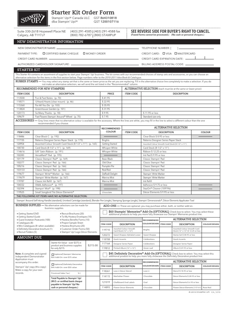 Starter Kit Order Form | Download Free PDF | Credit Card | Merchandising