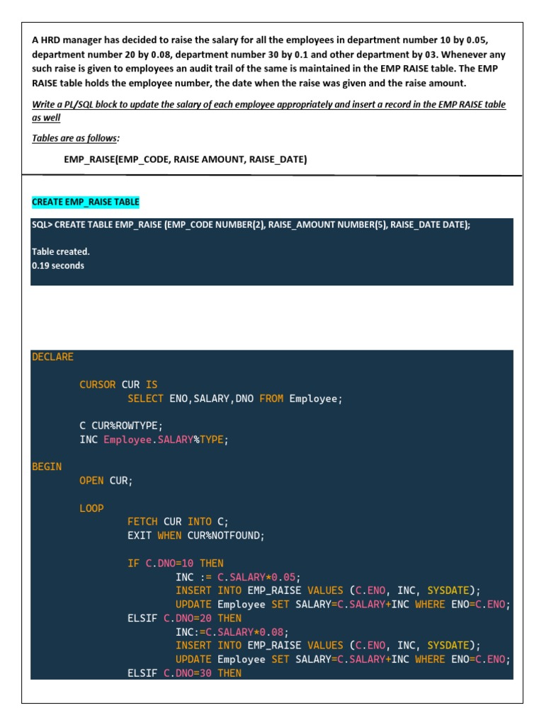 Write A PL/SQL Block To Update The Salary of Each Employee ...