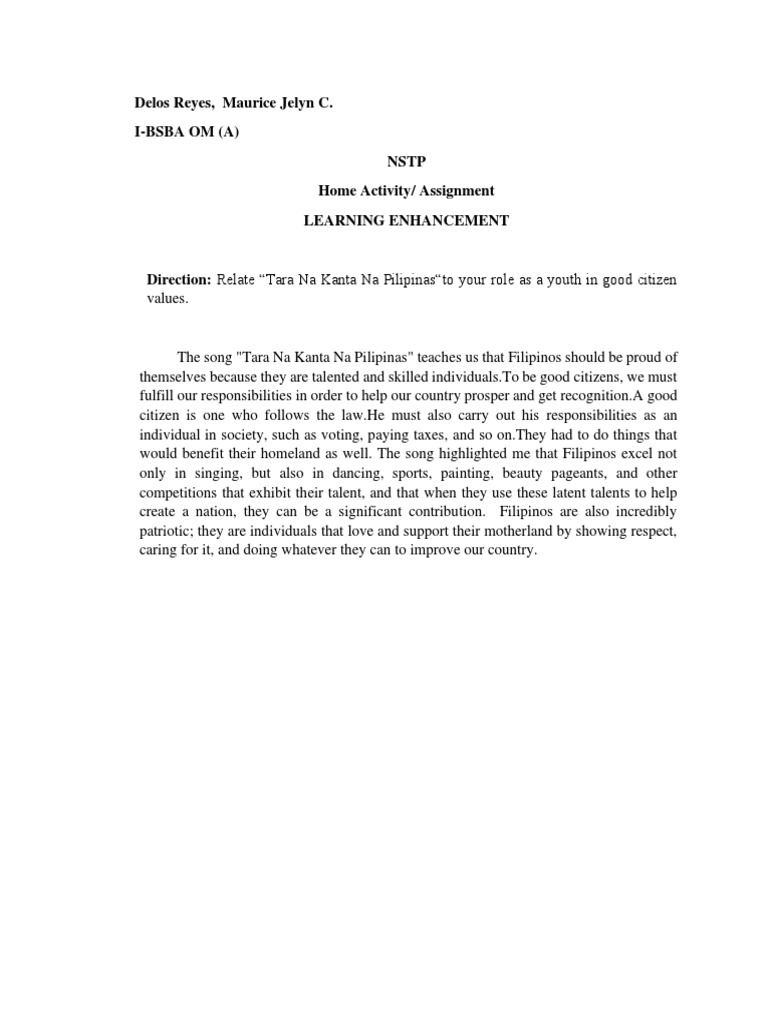 Tara Na Kanta Na Pilipinas (Essay) | PDF