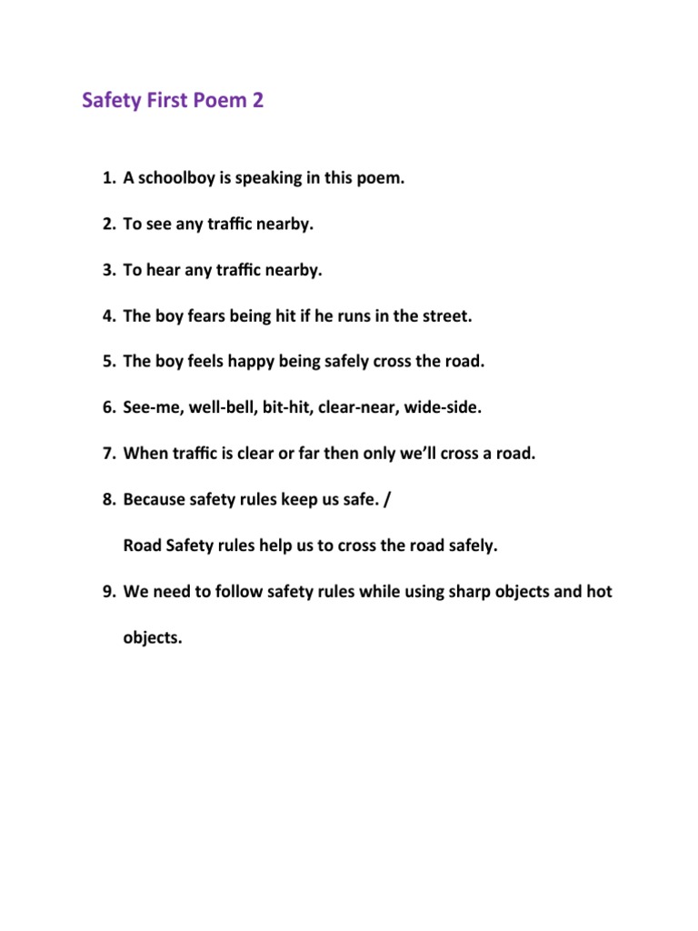 Safety First Poem 2 | PDF