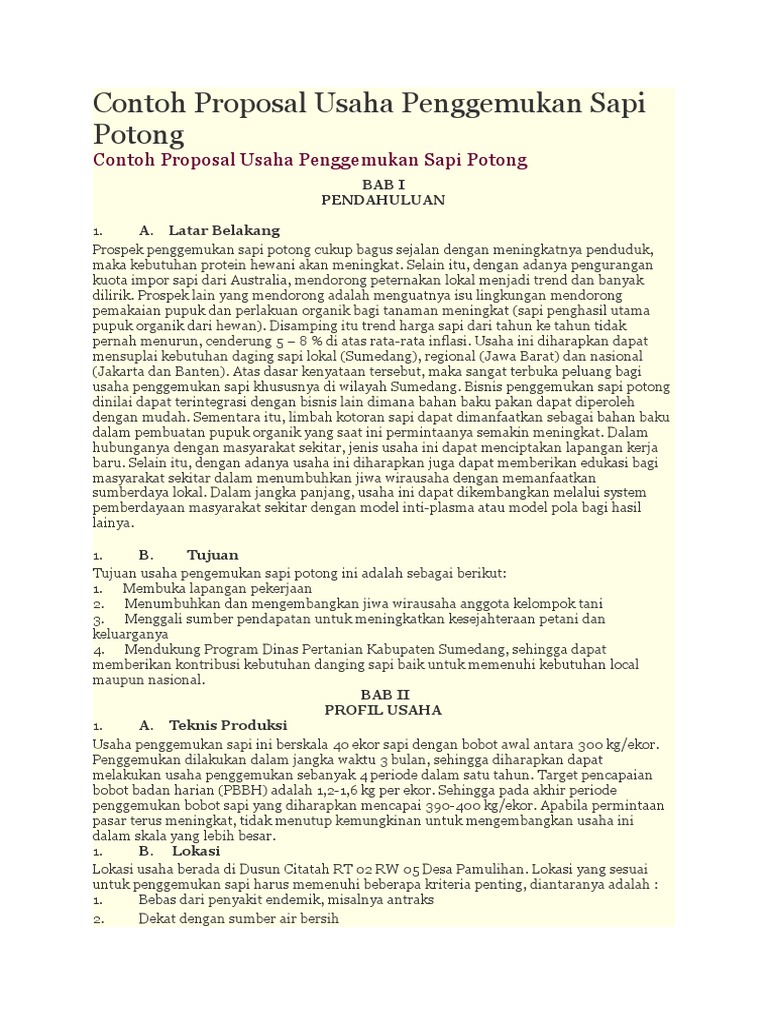 Contoh Proposal Usaha Penggemukan Sapi Potong | PDF