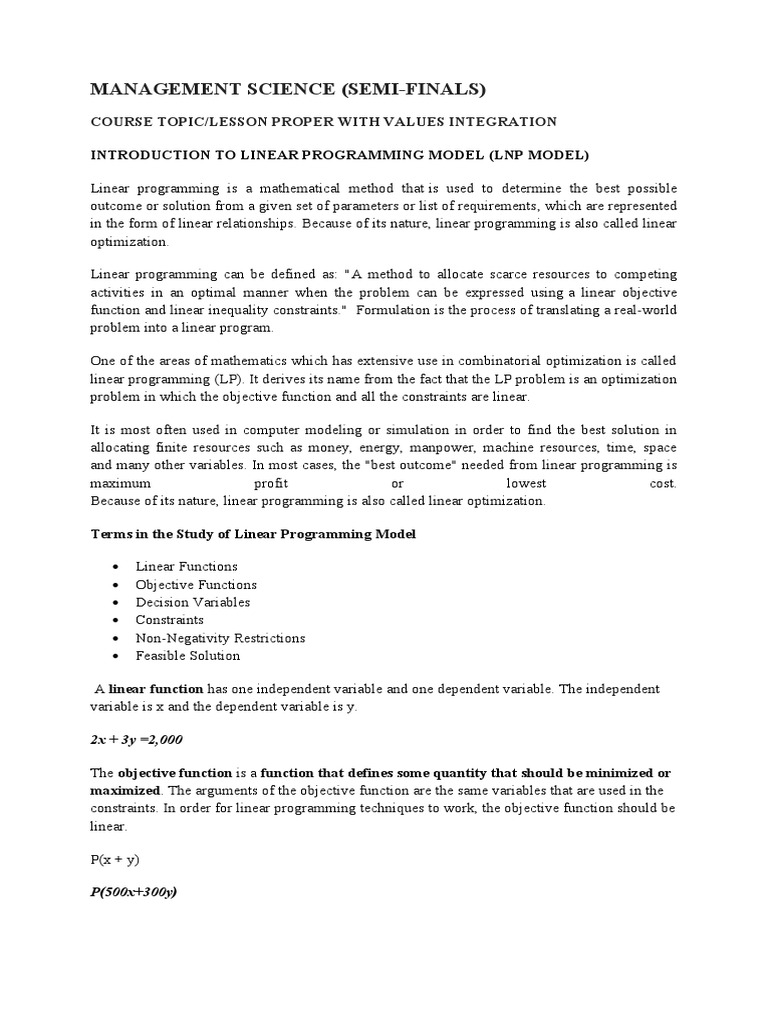 Linear Programming for Students | PDF | Linear Programming ...