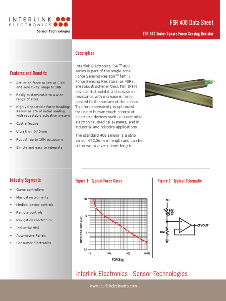 FSR 408 Data Sheet: Description | PDF | Force | Resistor