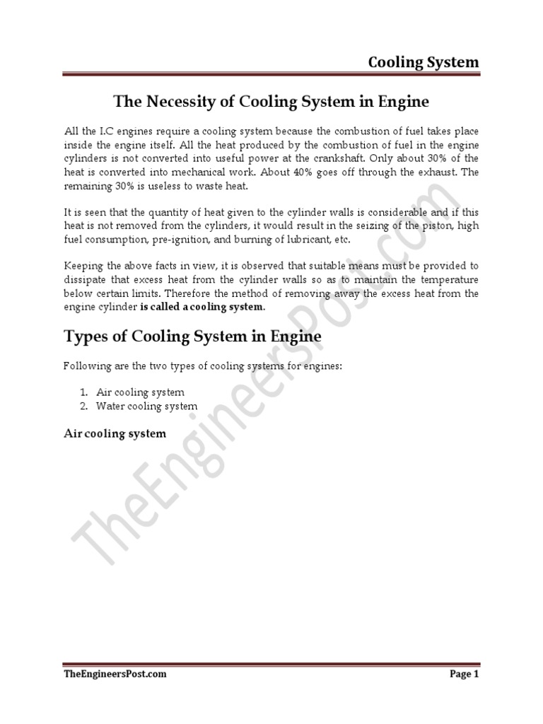 Cooling System The Necessity of Cooling System in Engine | PDF ...
