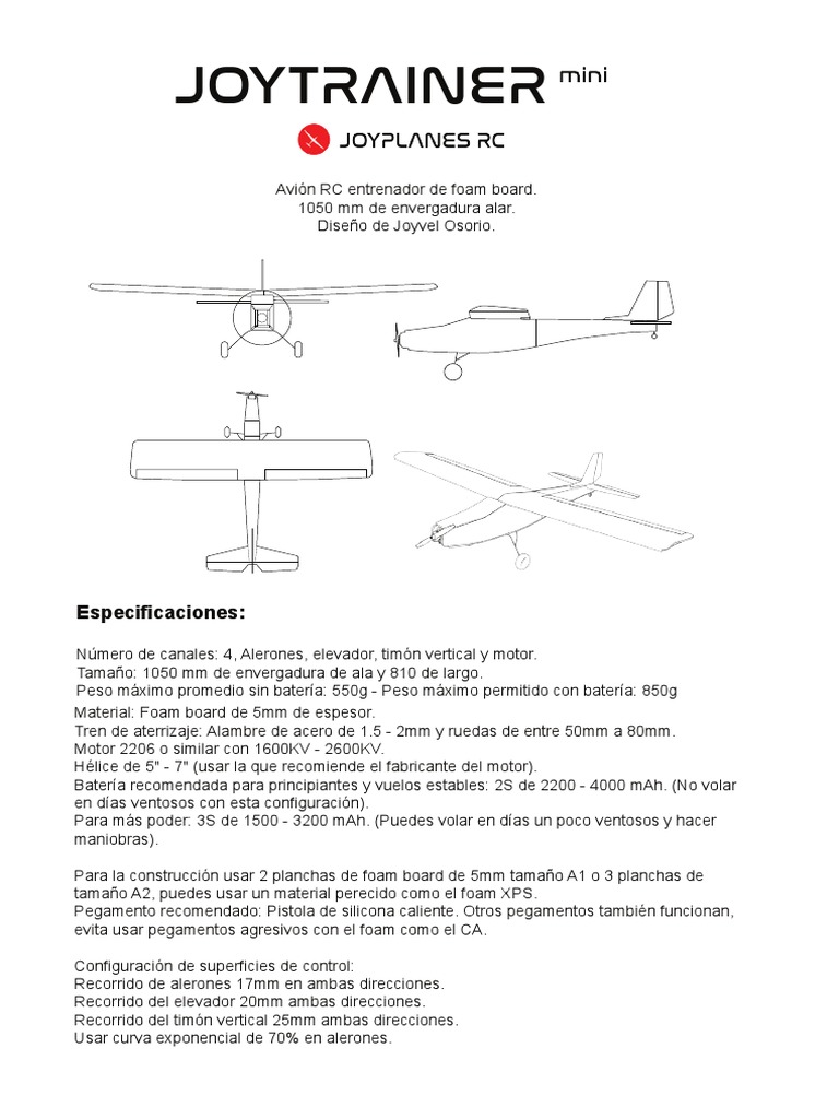 Avión RC Joytrainer: Especificaciones y Construcción | PDF | Ala | Avión