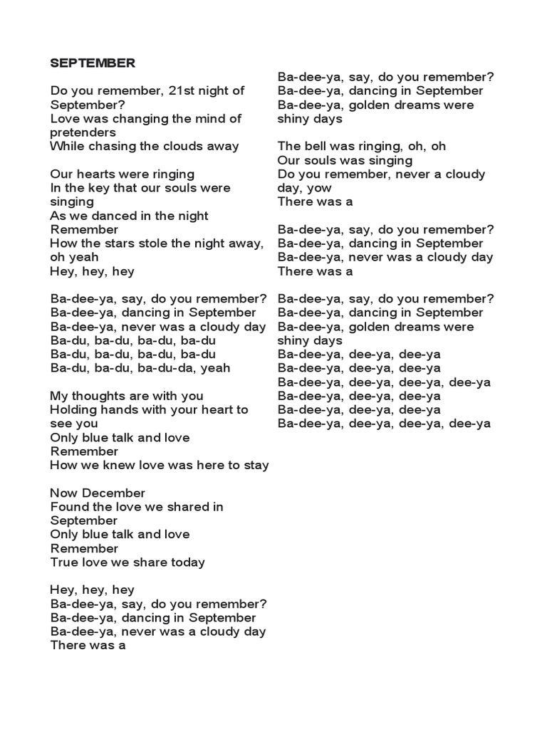 September Lyrics | PDF