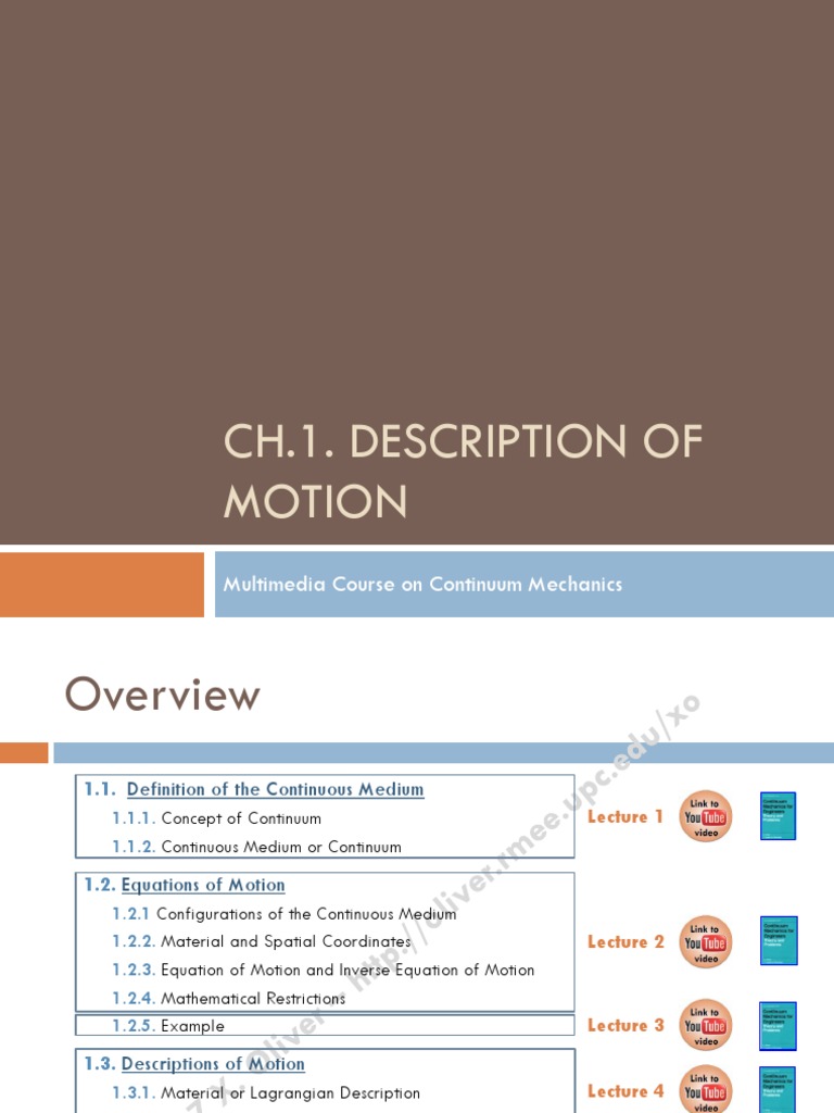 Ch.1. Description of Motion: Multimedia Course On Continuum Mechanics ...