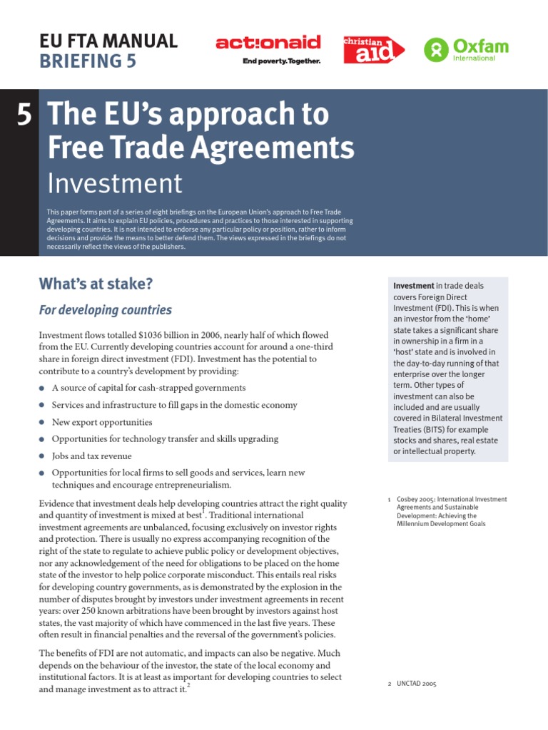 EU Investment Strategies in FTAs | PDF | Foreign Direct Investment ...