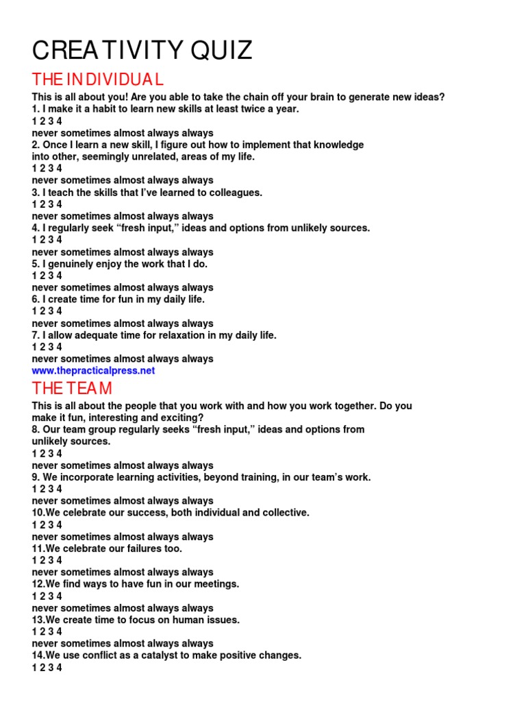 Creativity Quiz | PDF | Creativity | Epistemology