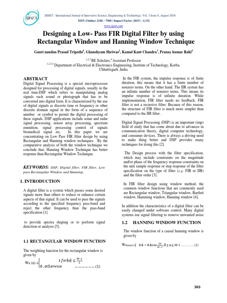 FIR Low Pass Filter Using Rectangular Window | PDF | Digital Signal ...