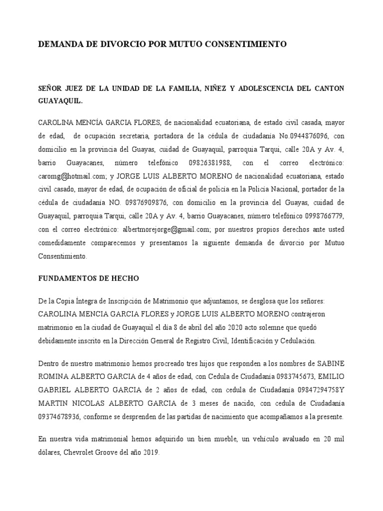Demanda de Divorcio Por Mutuo Acuerdo | PDF | Divorcio | Instituciones sociales