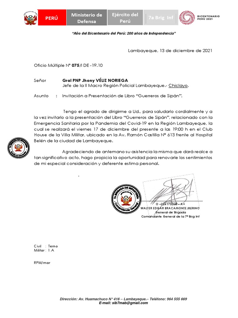 Oficio Invitación Presentación Libro - II Macro Región | PDF