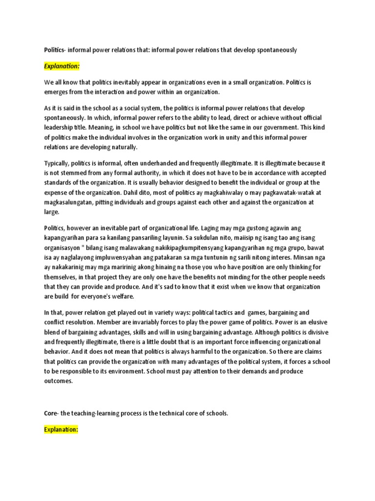 Explanation:: Politics-Informal Power Relations That: Informal Power ...