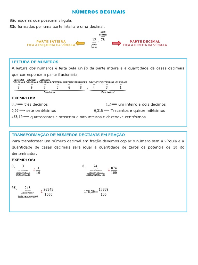 Números Decimais | PDF | Decimal | Notação