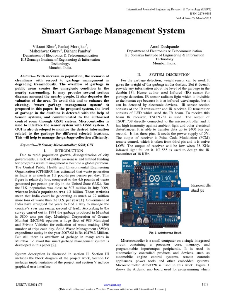 Smart Garbage Management System IJERTV4IS031175 | PDF | Modem | Infrared