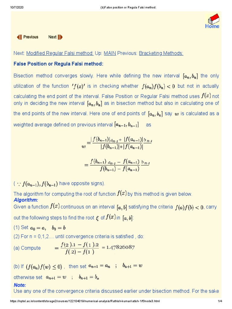 False Position or Regula Falsi Method | PDF | Mathematics Of Computing ...