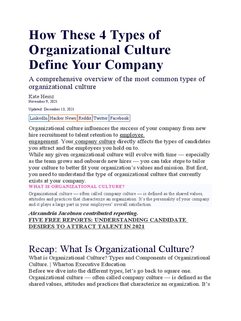 How These 4 Types of Organizational Culture Define Your Company | PDF ...