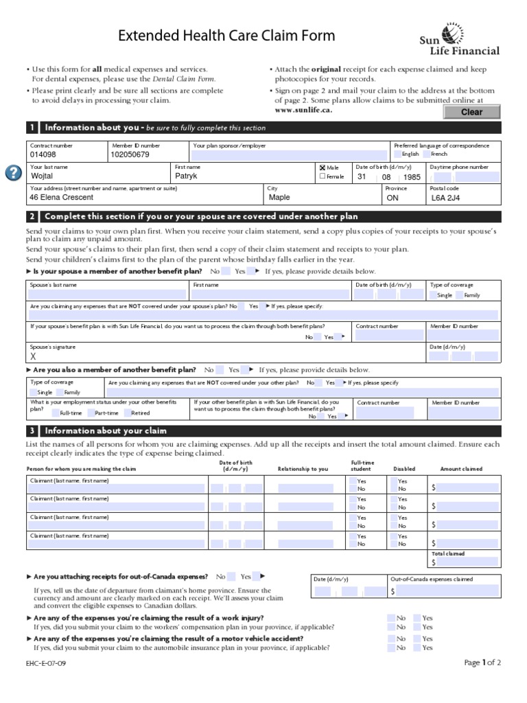 Sunlife Claim Form | PDF