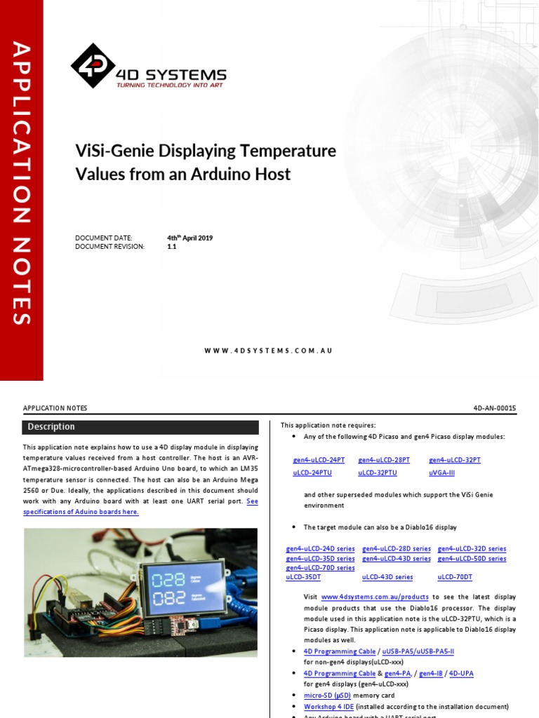 Visi-Genie Displaying Temperature Values From An Arduino Host | PDF | Arduino | Analog To ...