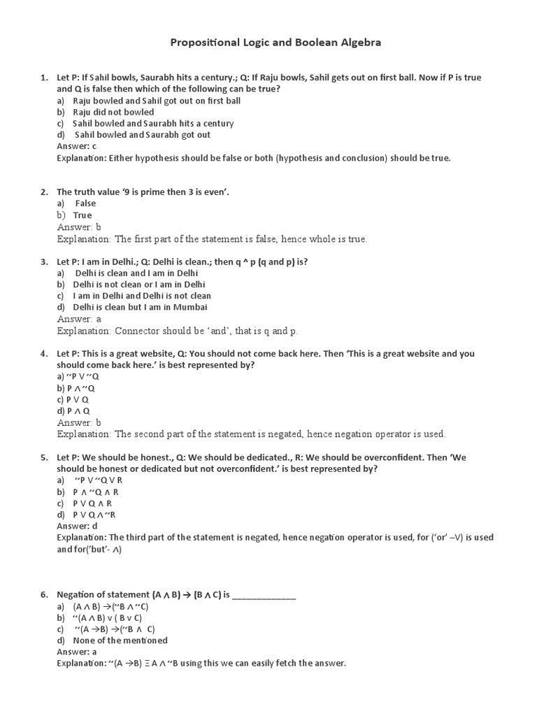 Propositional Logic and Boolean Algebra | PDF | Mathematical Logic | Mathematics