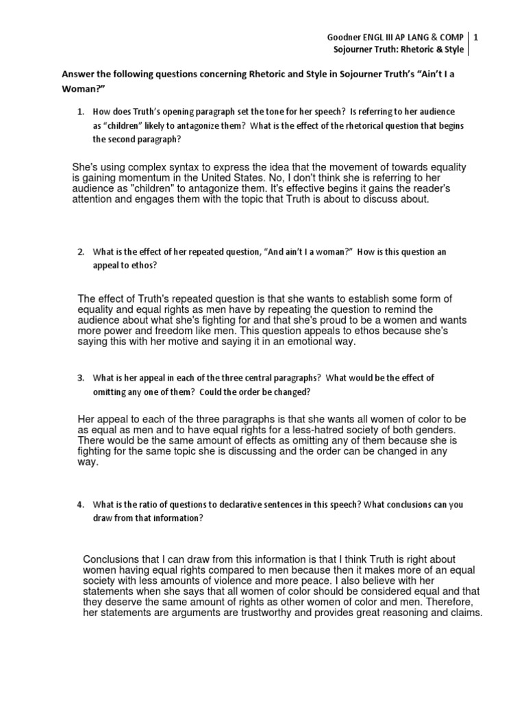 Sojourner Truth's Rhetorical Appeals | PDF | Logos | Rhetoric