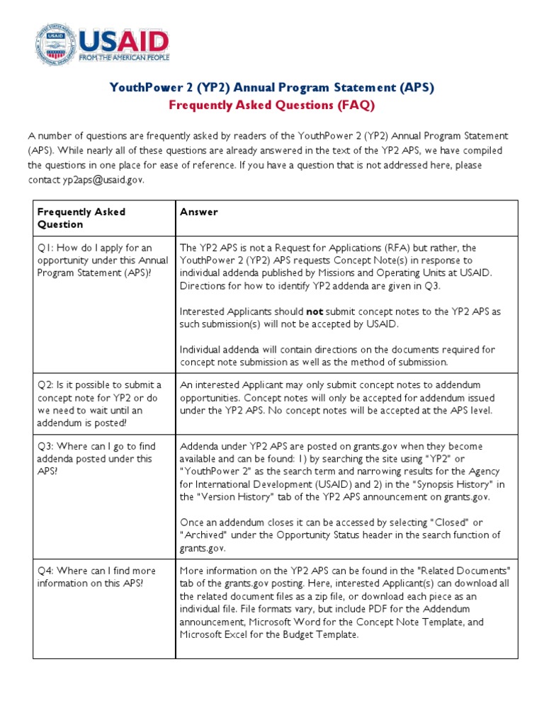 YP2 APS FAQ Guide for Applicants | PDF | Addendum | Computer File