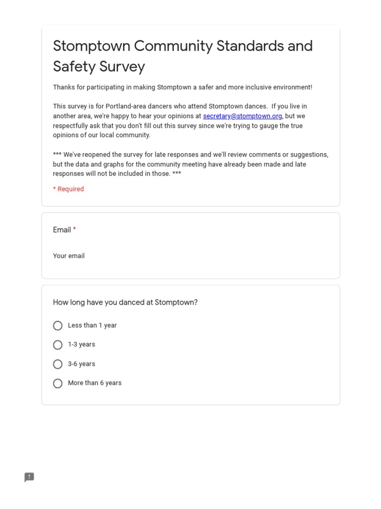 Stomptown Community Safety Survey | PDF | Self-Improvement