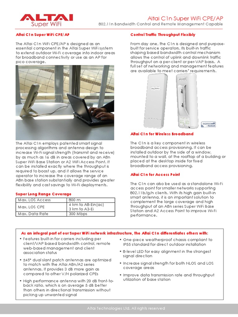 Altai C1N Super Wifi Cpe/Ap: 802.11N Bandwidth Control and Remote ...