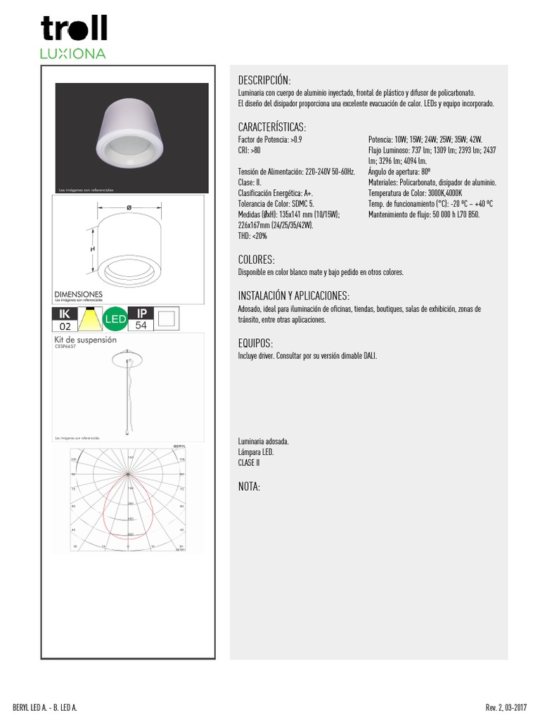Beryl Led A-S | PDF | Diodo emisor de luz | Aplicaciones de vidrio