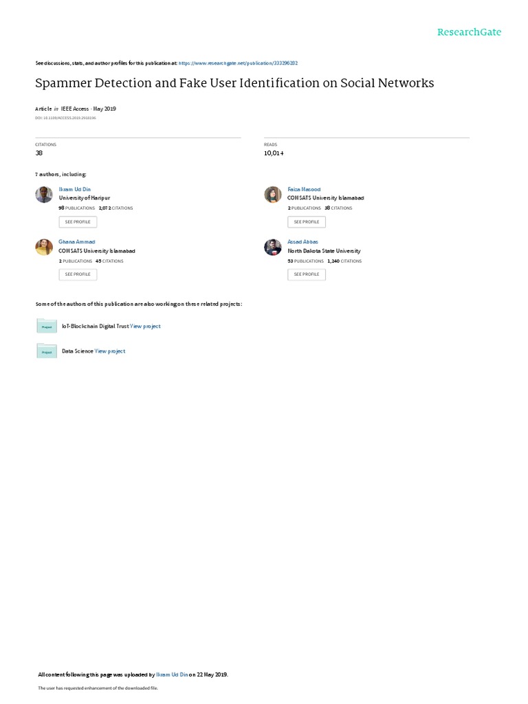 Spammer Detection and Fake User Identification On Social Networks | PDF ...