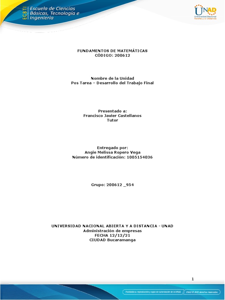 Pos Tarea Angie Ropero | PDF | Ecuaciones | Matemática Elemental