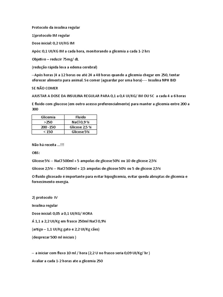 Protocolo Da Insulina Regular | PDF