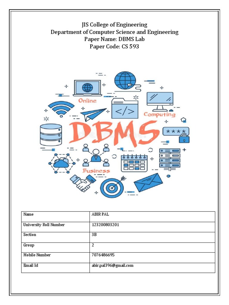 JIS College of Engineering Department of Computer Science and Engineering Paper Name: DBMS Lab ...