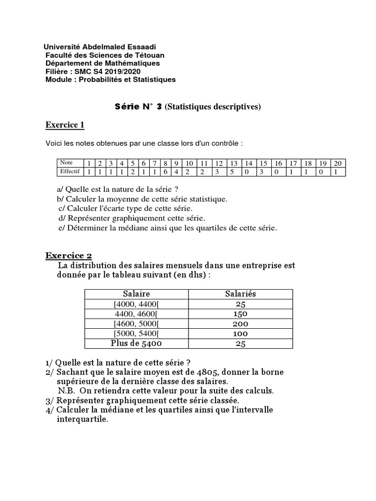 TD3 (Stat - Descriptive) | Download Free PDF | Indicateur de dispersion | Mathématiques