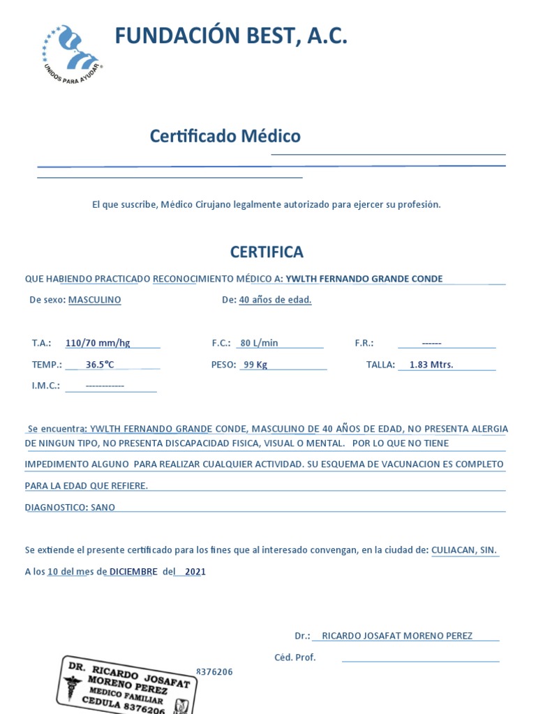 Para Editar en Word Certificado Medico | PDF