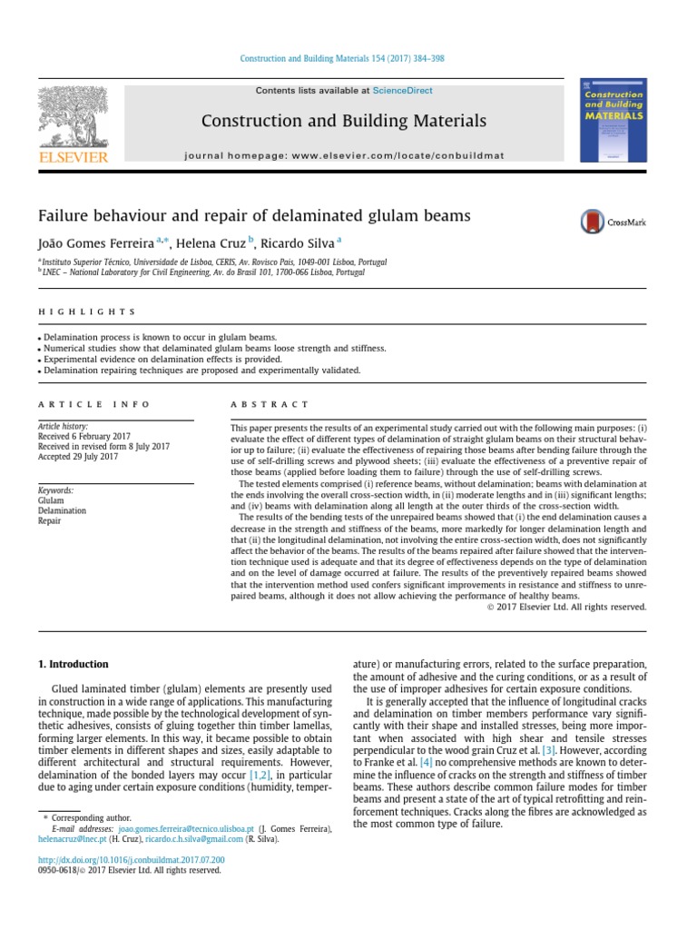 Repair Techniques for Delaminated Glulam Beams | PDF | Bending | Beam ...
