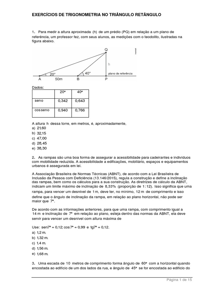 Exercicios Trigonometria | PDF | Trigonometria | Triângulo