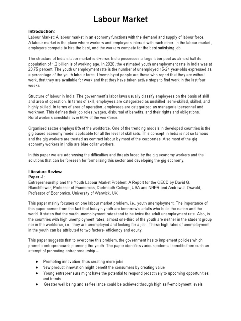 Labour Market: Literature Review: Paper - 1 | PDF | Employment | Labour ...