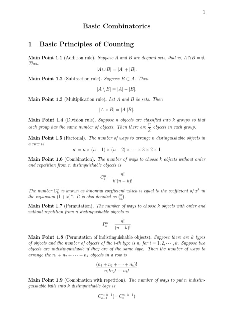 Basic Combinatorics 1 Basic Principles of Counting | Download Free PDF ...