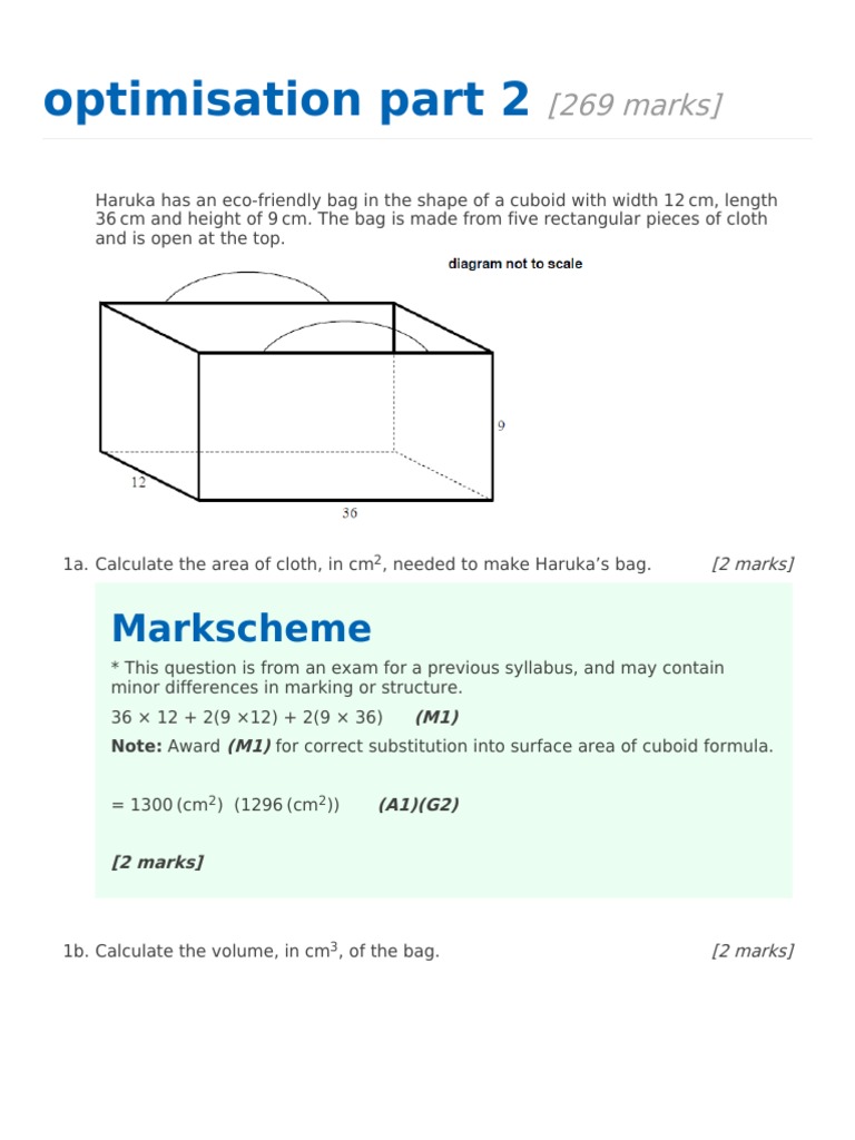 Optimisation Part 2 Key | PDF | Area | Volume