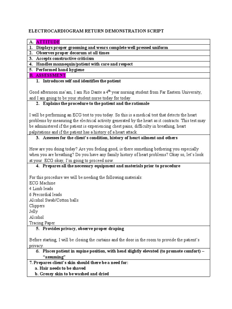 Electrocardiogram Return Demonstration Script | PDF ...