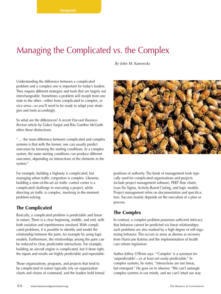 Managing The Complicated vs. The Complex - by JohnKamensky | PDF ...