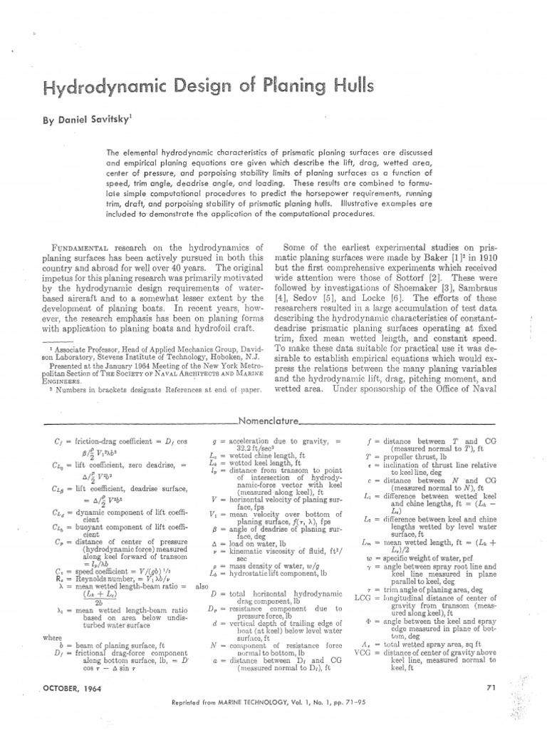 Hydrodynamic Design of Planing Hulls | PDF | Lift (Force) | Drag (Physics)