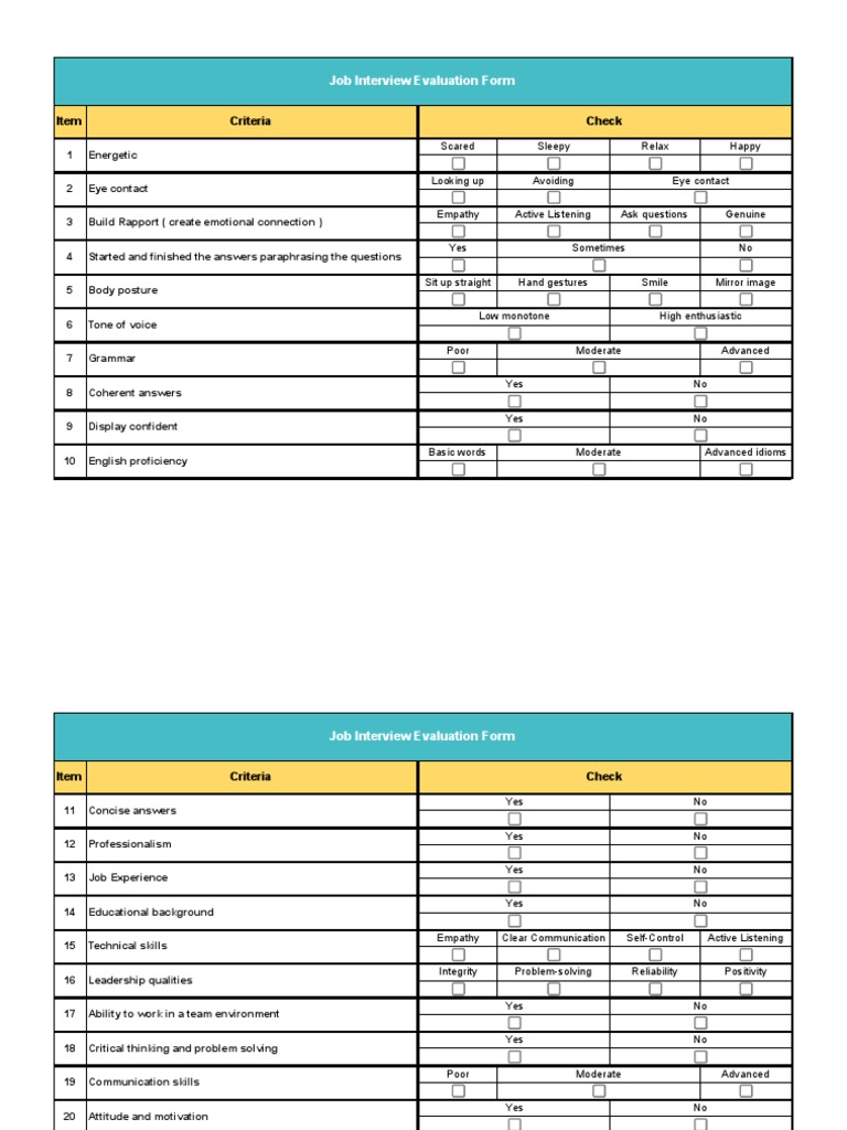 Job Interview Evaluation Form | PDF | Job Interview | Behavior Modification