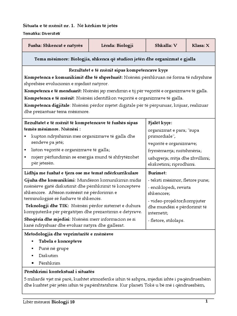 Biologjia 10 Tremujori I Ditare | PDF
