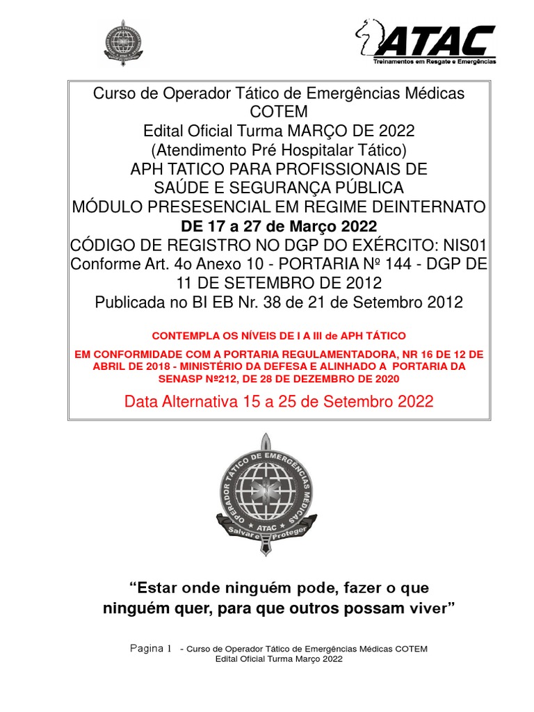 Edital Curso de Operador Tático de Emergências Médicas | PDF | Educação ...