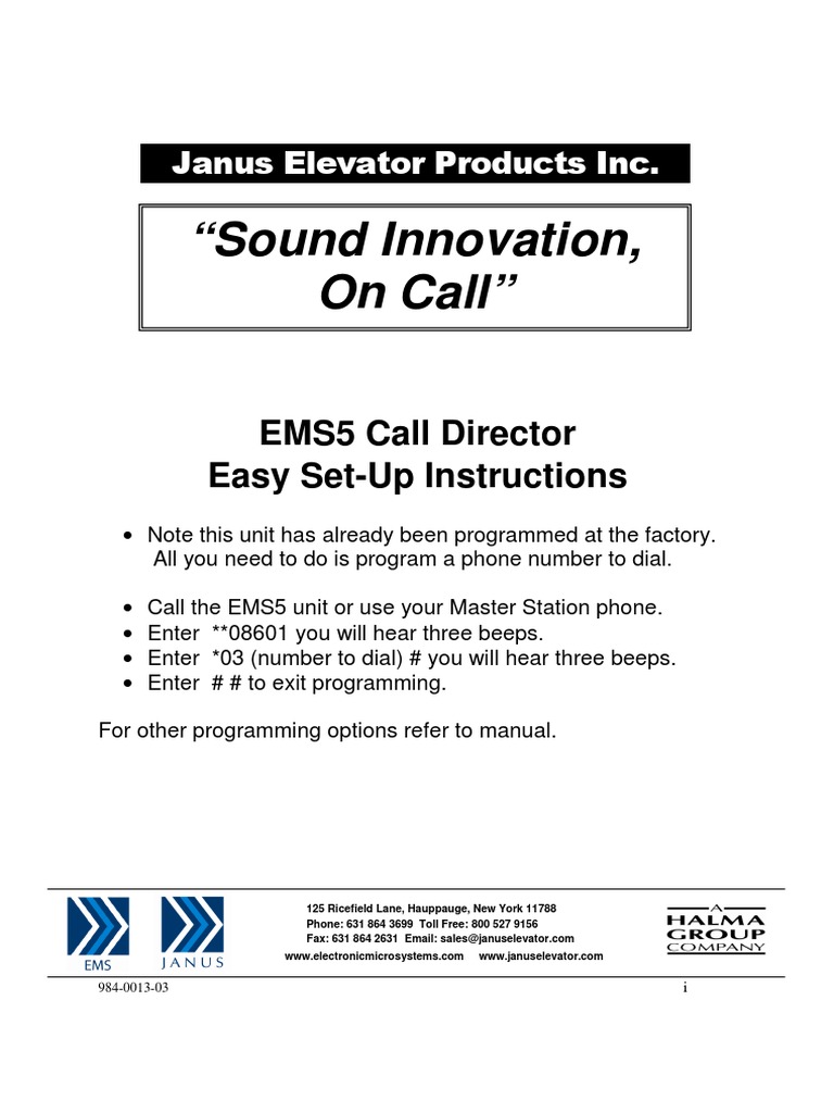 "Sound Innovation, On Call": EMS5 Call Director Easy Set-Up ...