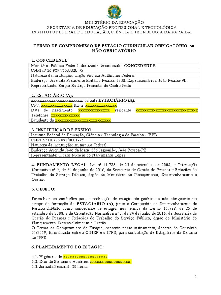 Modelo de Tce Obrigatório e Não Obrigatório Com Plano de Atividades | PDF | Estágio | Procura de ...