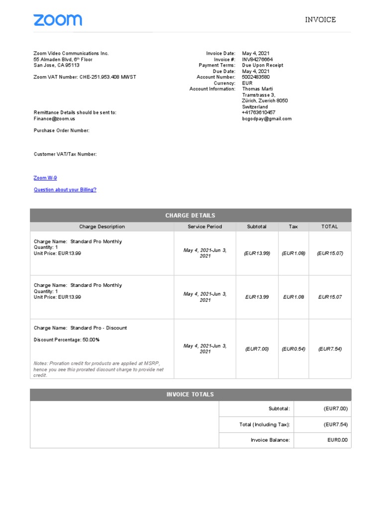 Invoice: Zoom W-9 Question About Your Billing? | PDF | Invoice ...