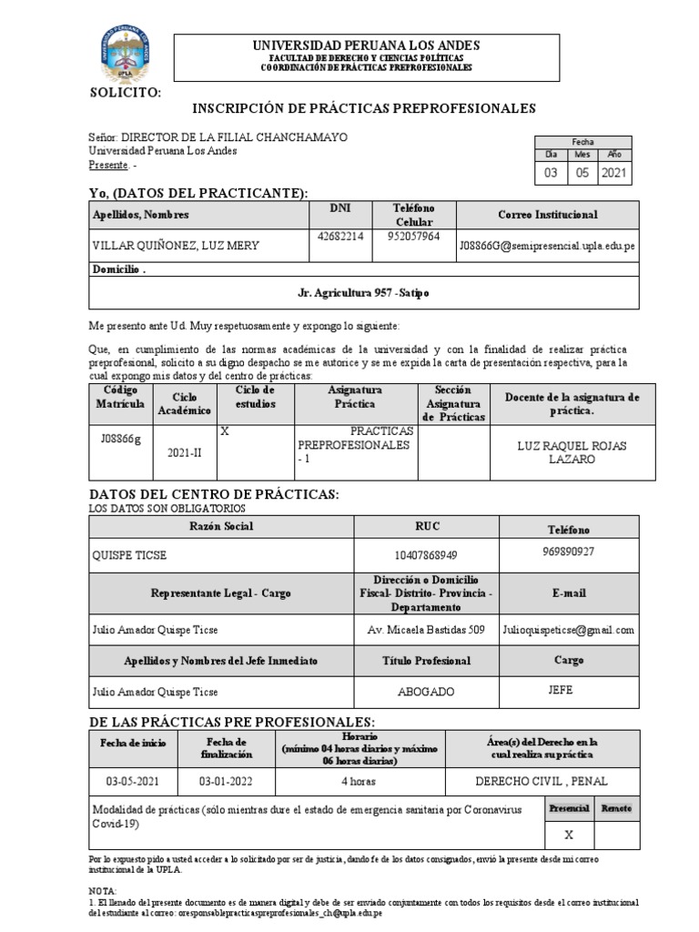 Solicitud - Practica Profesional. | PDF